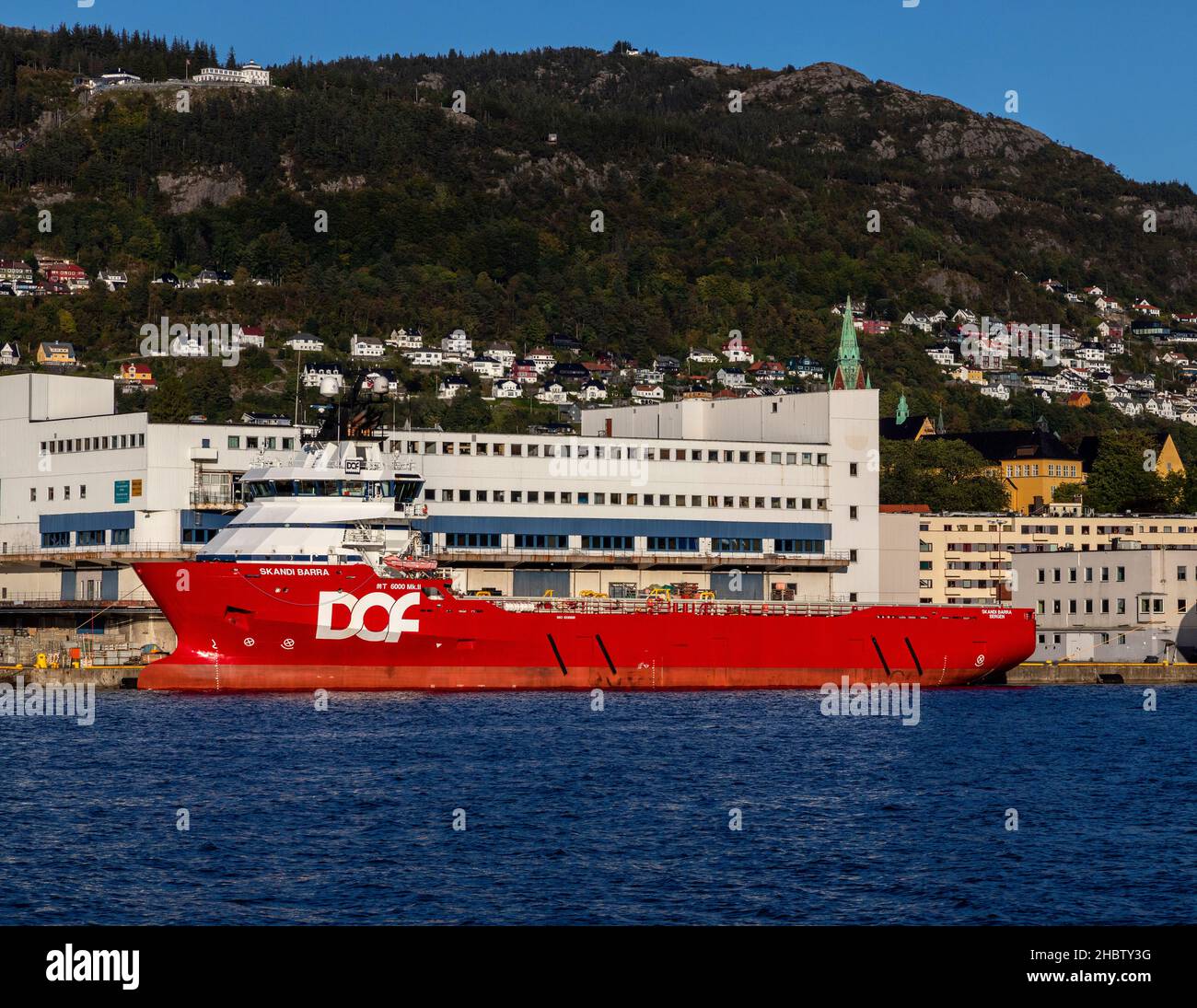 Offshore PSV vessel Skandi Barra at Jekteviken quay in Damsgaardssundet ...