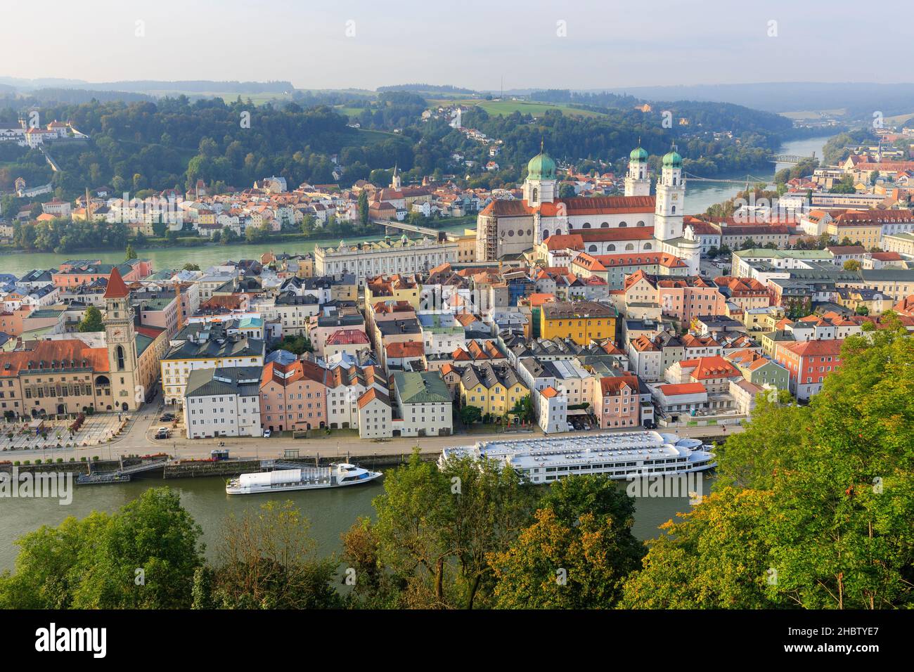 Bavarian City Passau, City view with Donau, Inn River and Cathedral ...