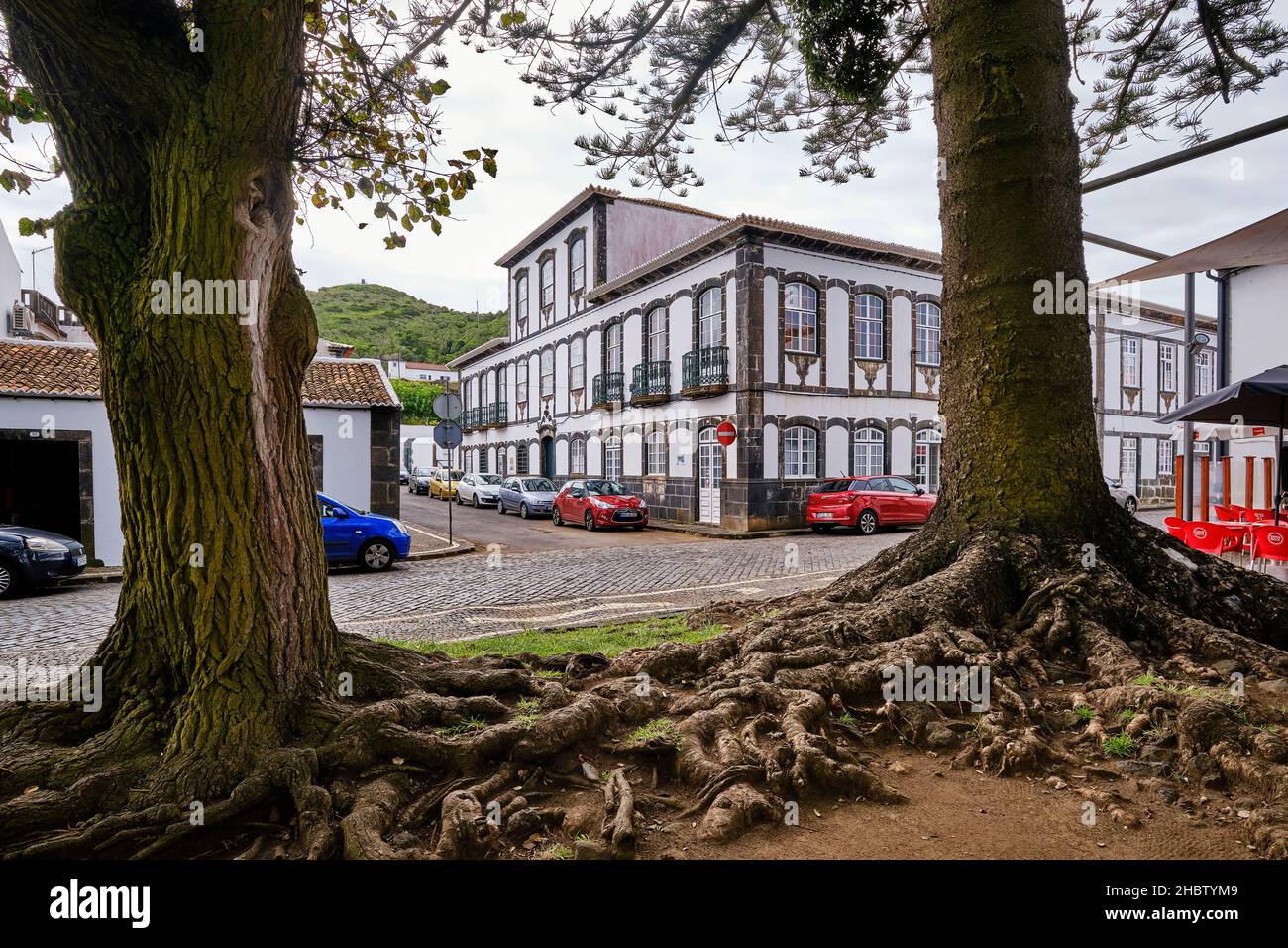 Traditional architecture in the old town of Santa Cruz. Graciosa island ...