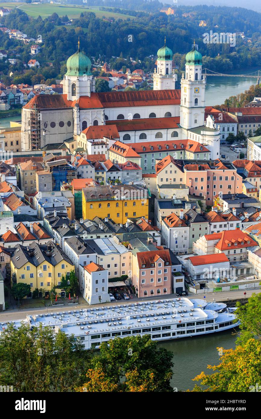 Bavarian City Passau, City view with Donau, Inn River and Cathedral ...