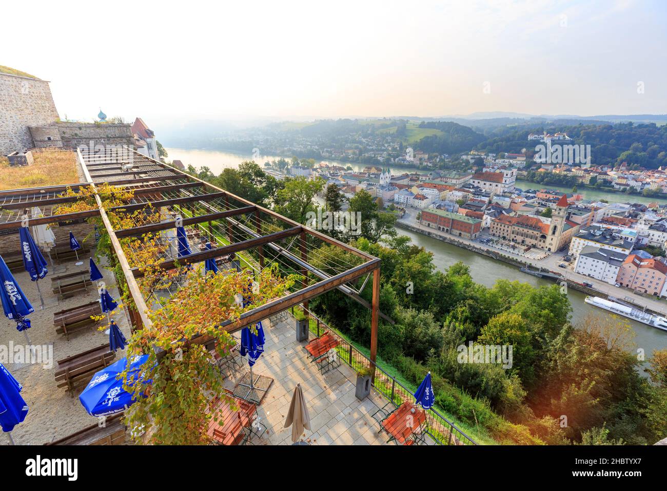 Bavarian City Passau, City view with Donau, Inn River and Cathedral ...