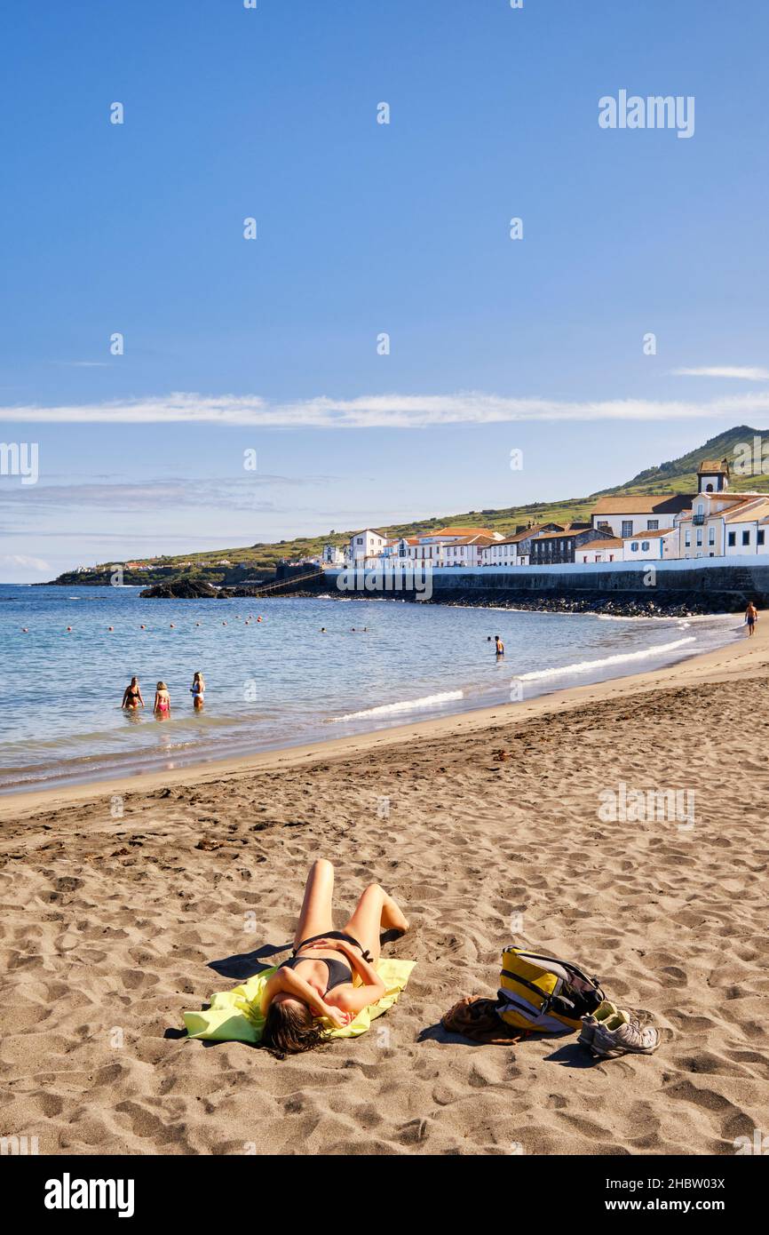 The beautiful sandy beach of Sao Mateus. Graciosa island, Azores ...