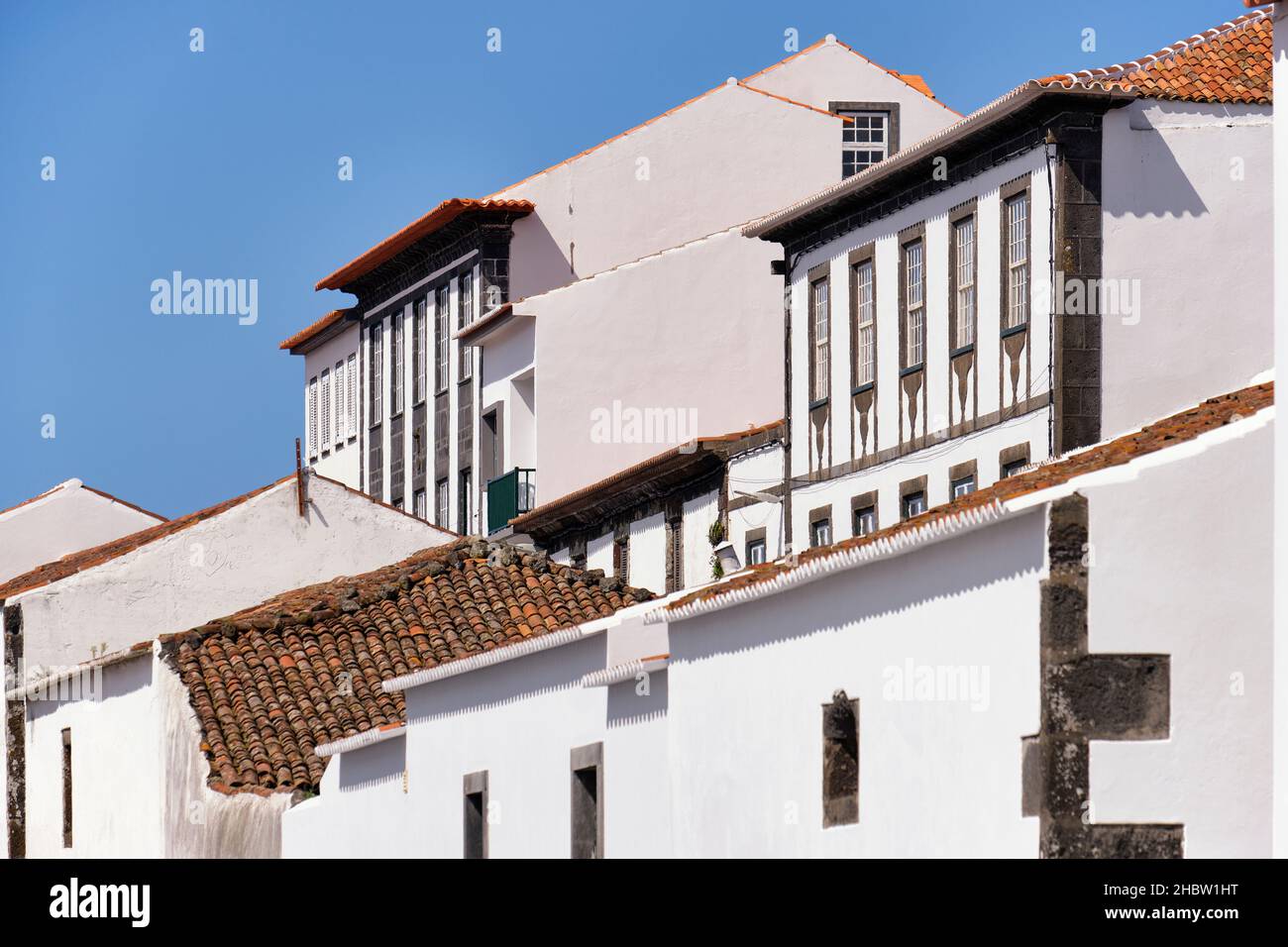 Traditional architecture in the old town of Santa Cruz. Graciosa island ...