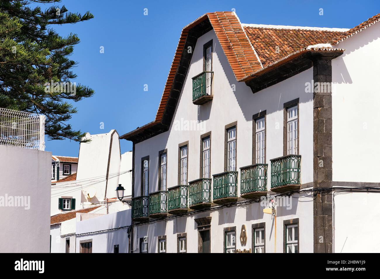 Traditional architecture in the old town of Santa Cruz. Graciosa island ...