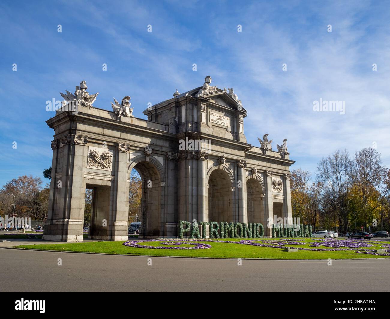 Madrid Puerta de Alcalá arch with no traffic in the square Stock Photo ...