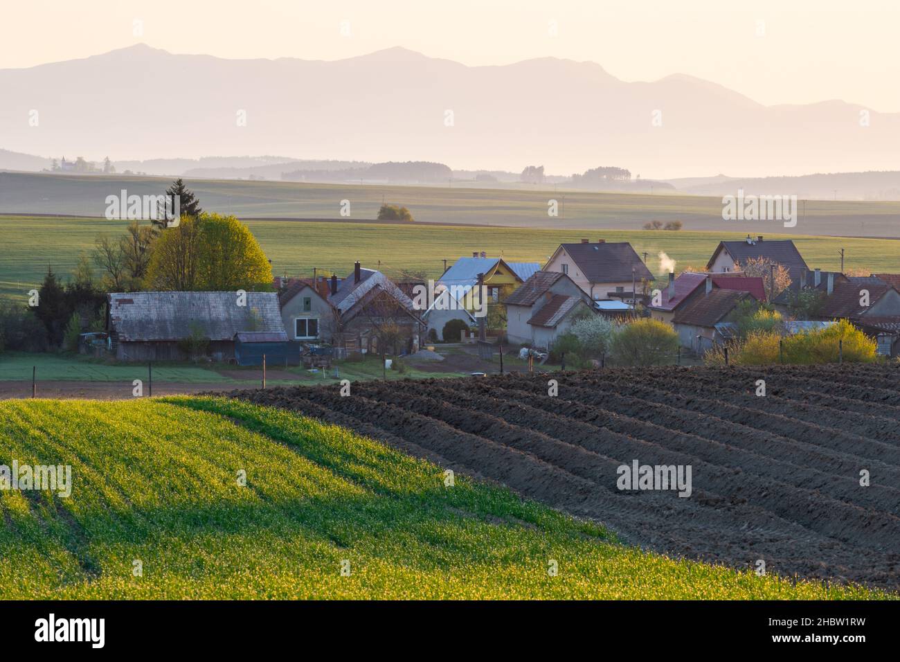 Liesno village and Mala Fatra mountains in northern Slovakia Stock ...