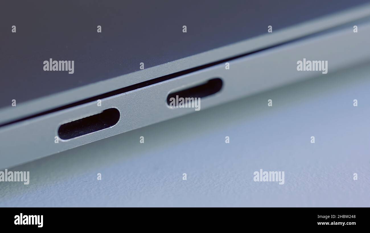 Close up of elegant modern laptop details. Concept of modern ...