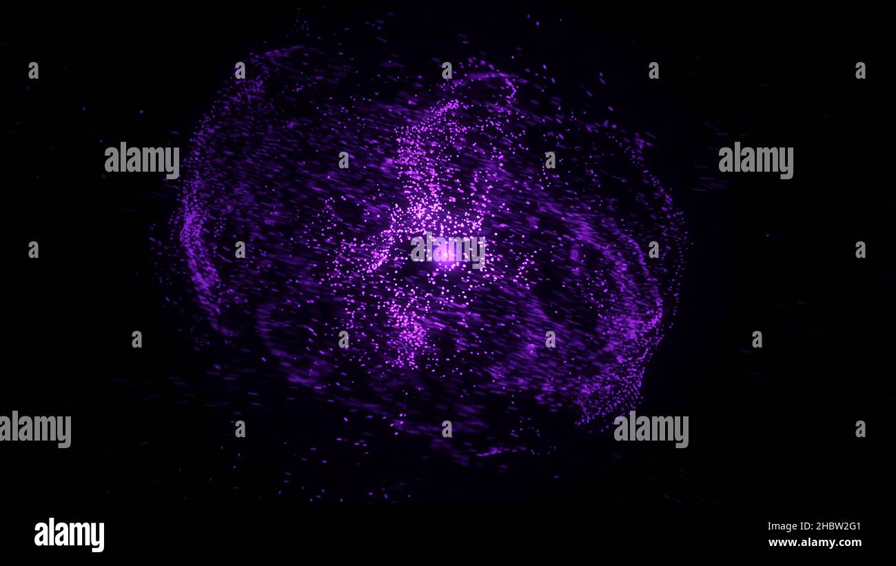 Bright globe formed by flying space dust isolated over black background ...