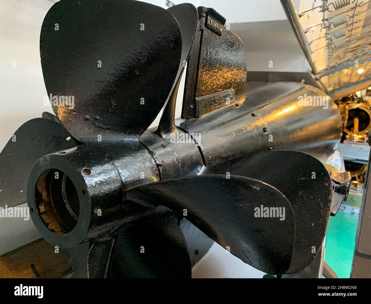A closeup of a black propeller mechanism of a Submarine Stock Photo - Alamy