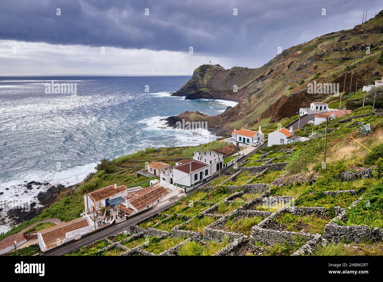 Terraced vineyards at the coastal town of Maia. Santa Maria, Azores ...