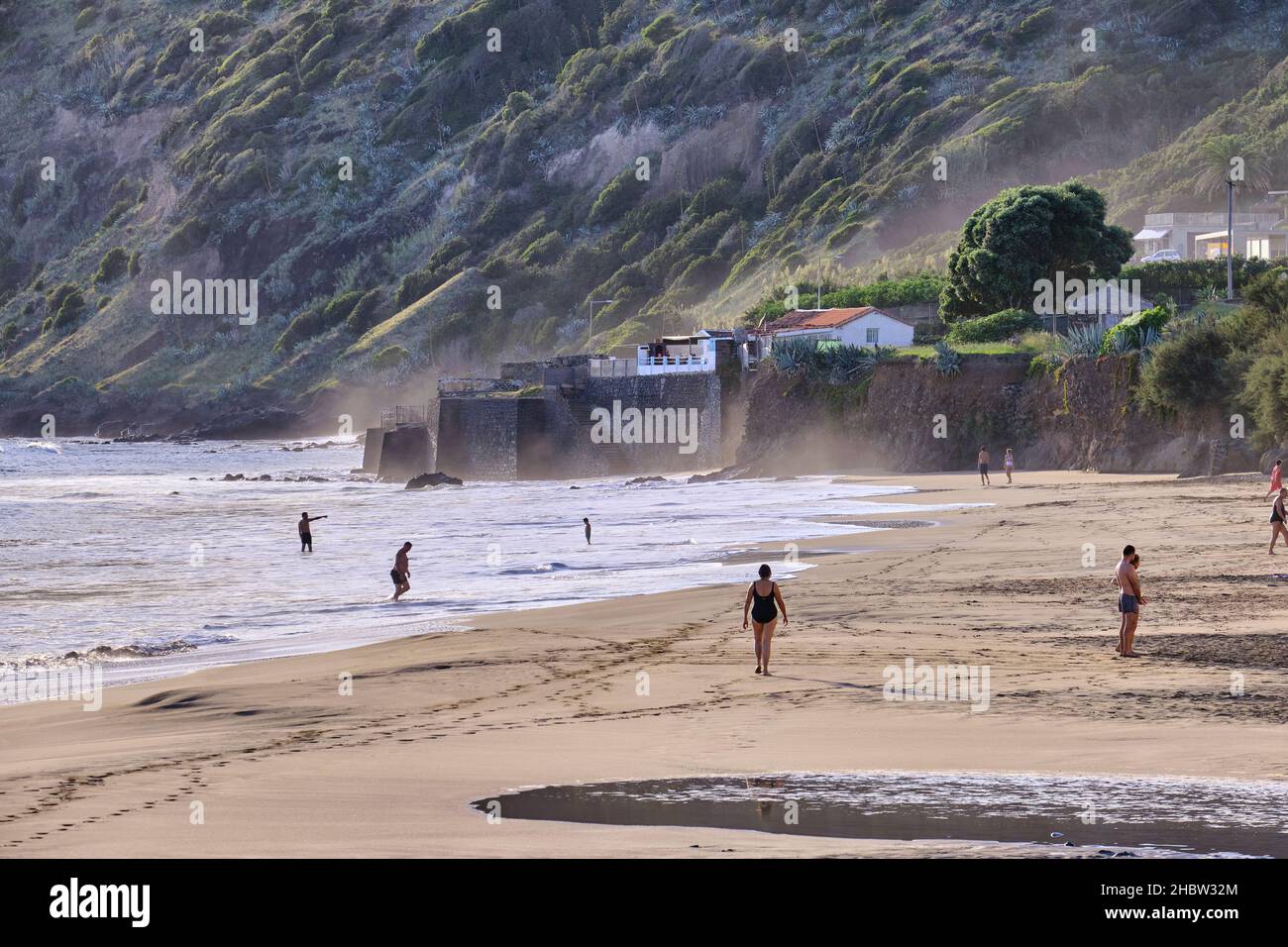 Praia Formosa, one of the best sandy beaches in the Azores islands ...