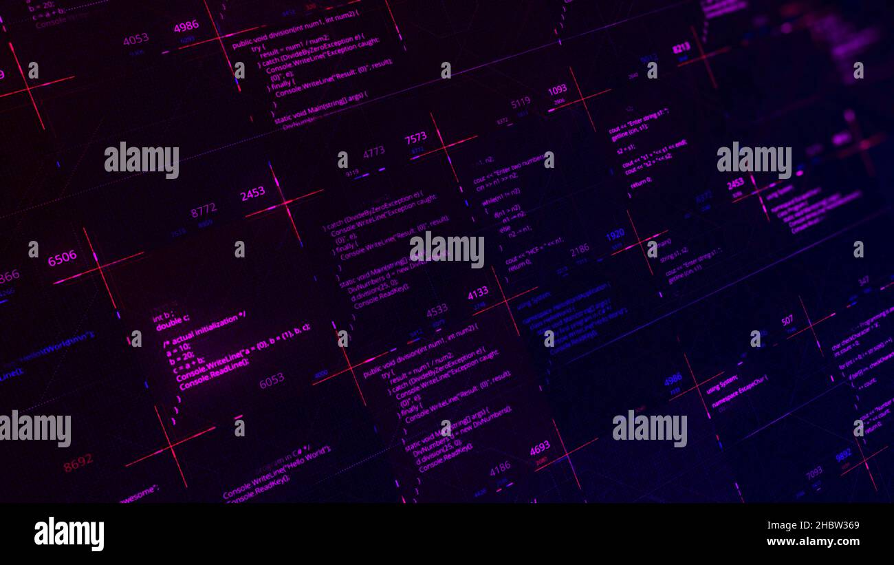 Abstract Modern Virtual Computer Script On Black Background Seamless Loop Work Of Software