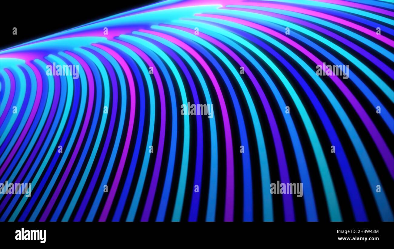 Abstract 3d Rainbow Shaped Elegant Lines Moving Fast On Black Background Seamless Loop Blue