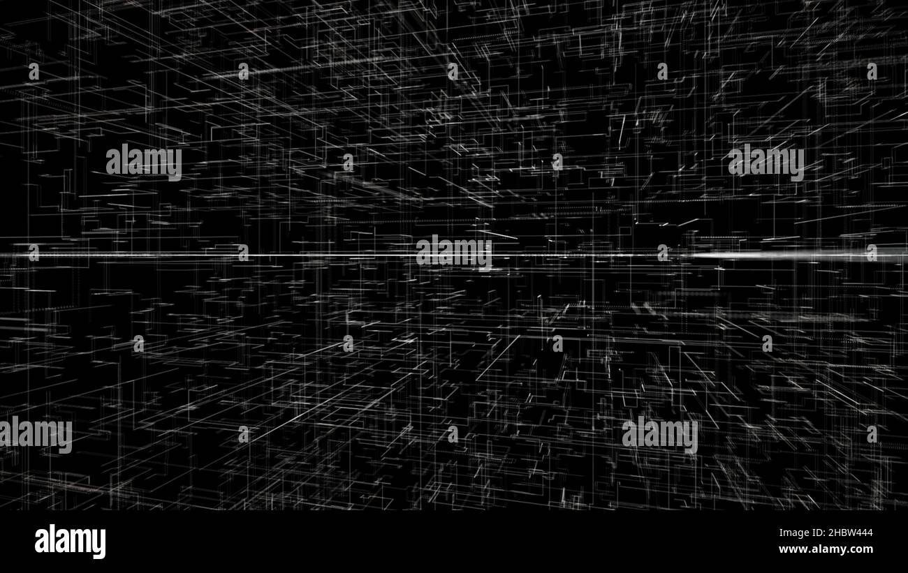 3D futuristic background of endless white connected short lines ...