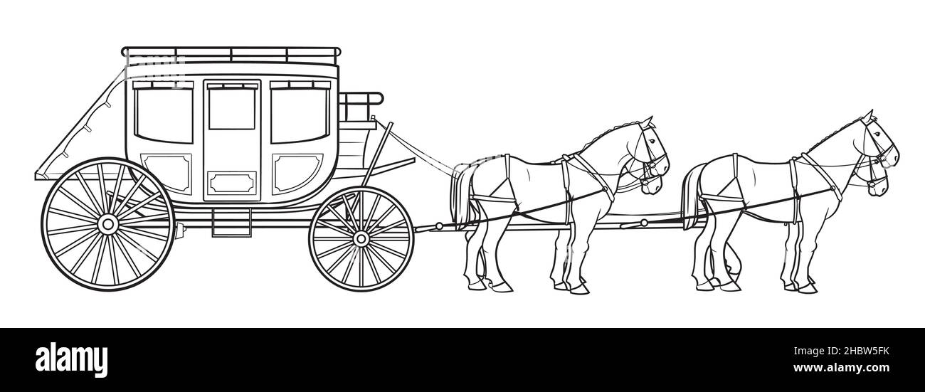 Stagecoach with four horses stock illustration Stock Vector Image & Art ...