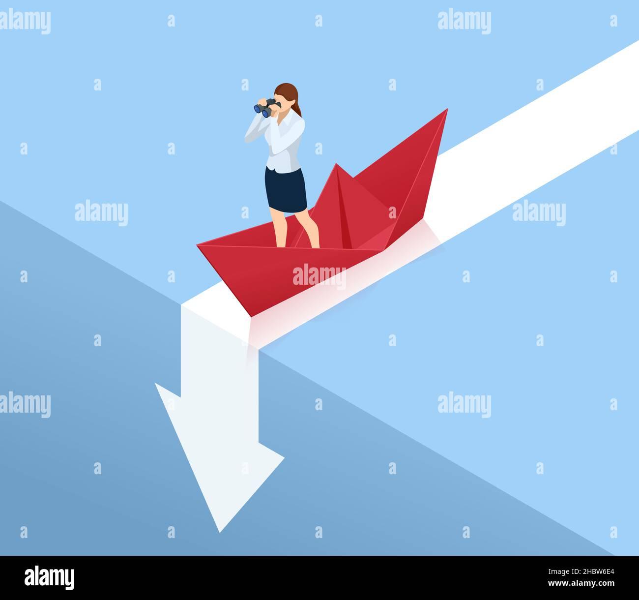 Down arrow chart and business woman having money troubles. Misdirection ...