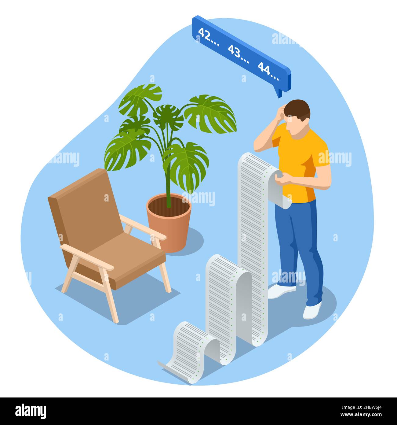 Checking completed tasks on a list. A man with a long list of tasks in ...