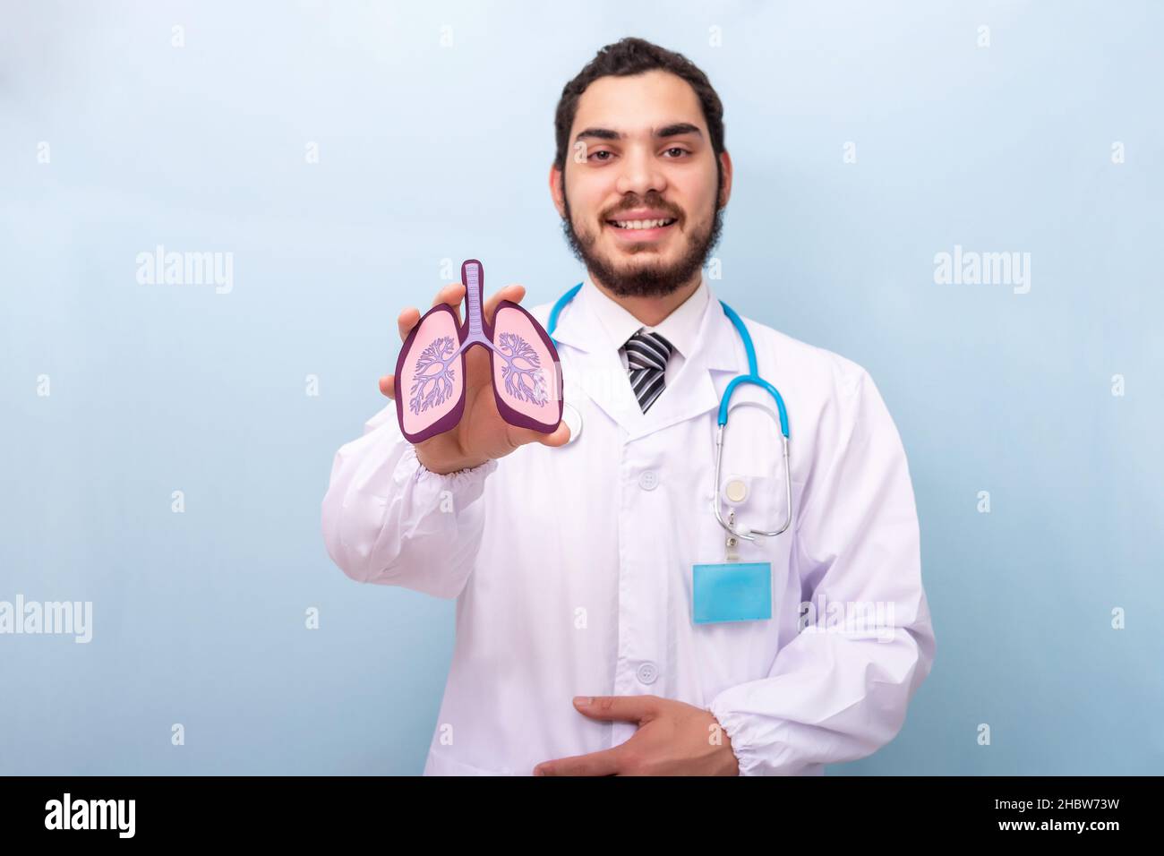 A professional male doctor with lungs human figure - National Organ ...