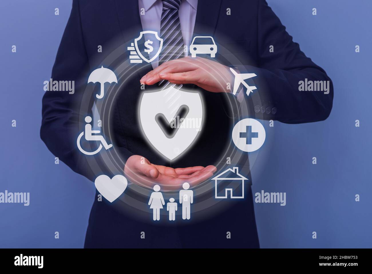 A man holding insurance policy sign - shapes of insurance concept Stock ...