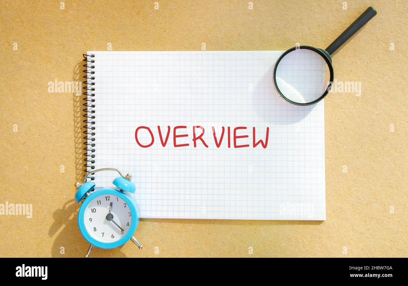 A note with the inscription Overview and magnifying glass. Review ...