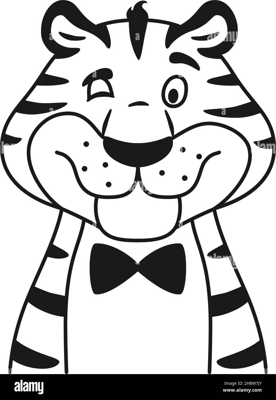 Black and white outline winking tiger portrait Stock Vector Image & Art ...