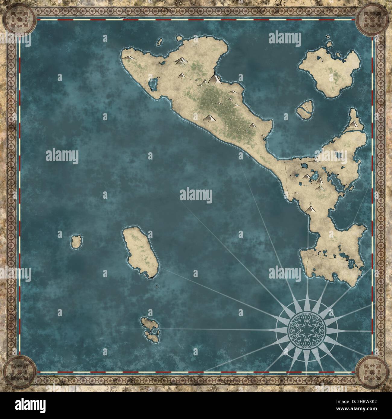 A colored illustration of a map of a fantasy island Stock Photo - Alamy