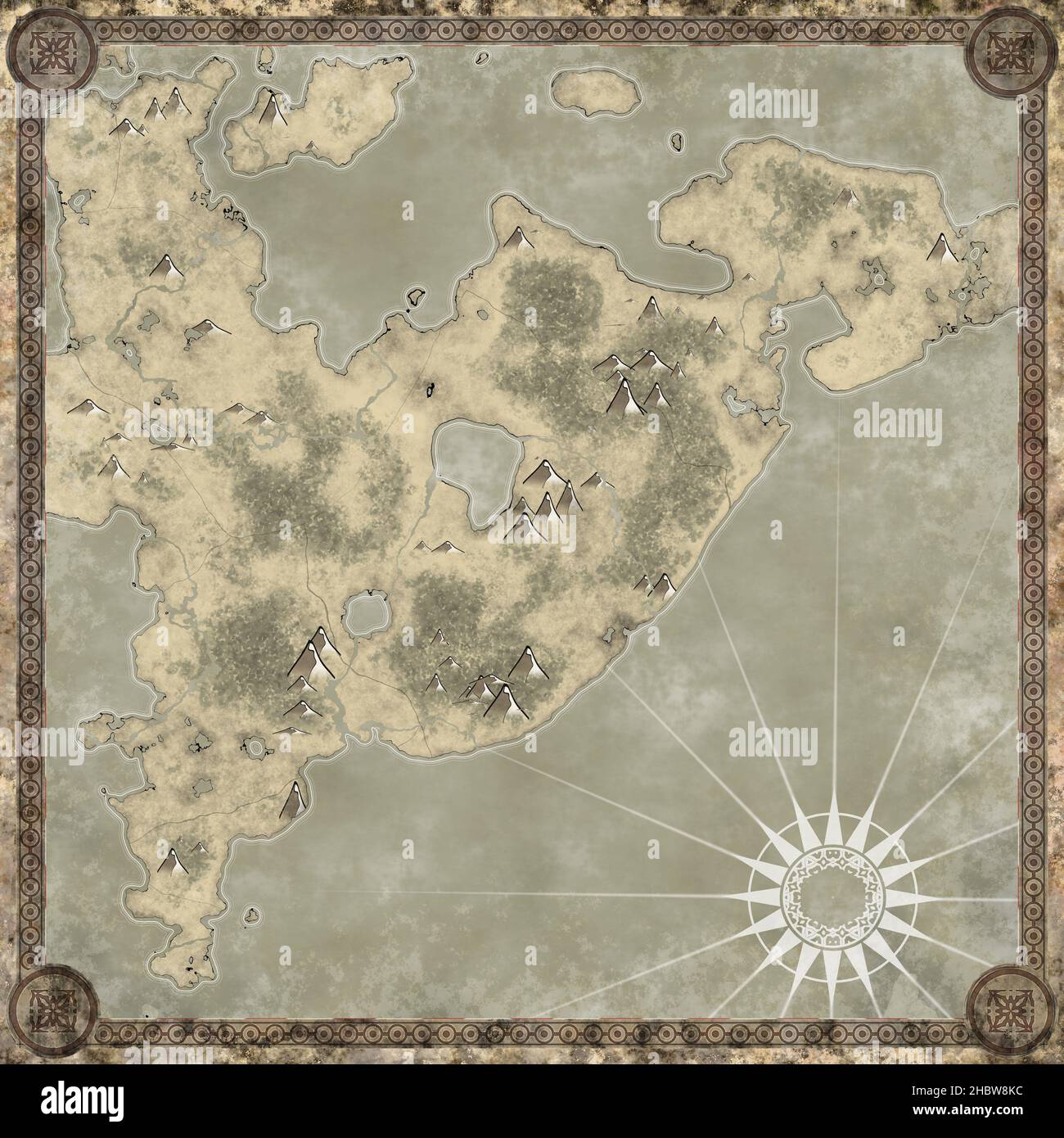 A colored illustration of a map of a fantasy island Stock Photo - Alamy