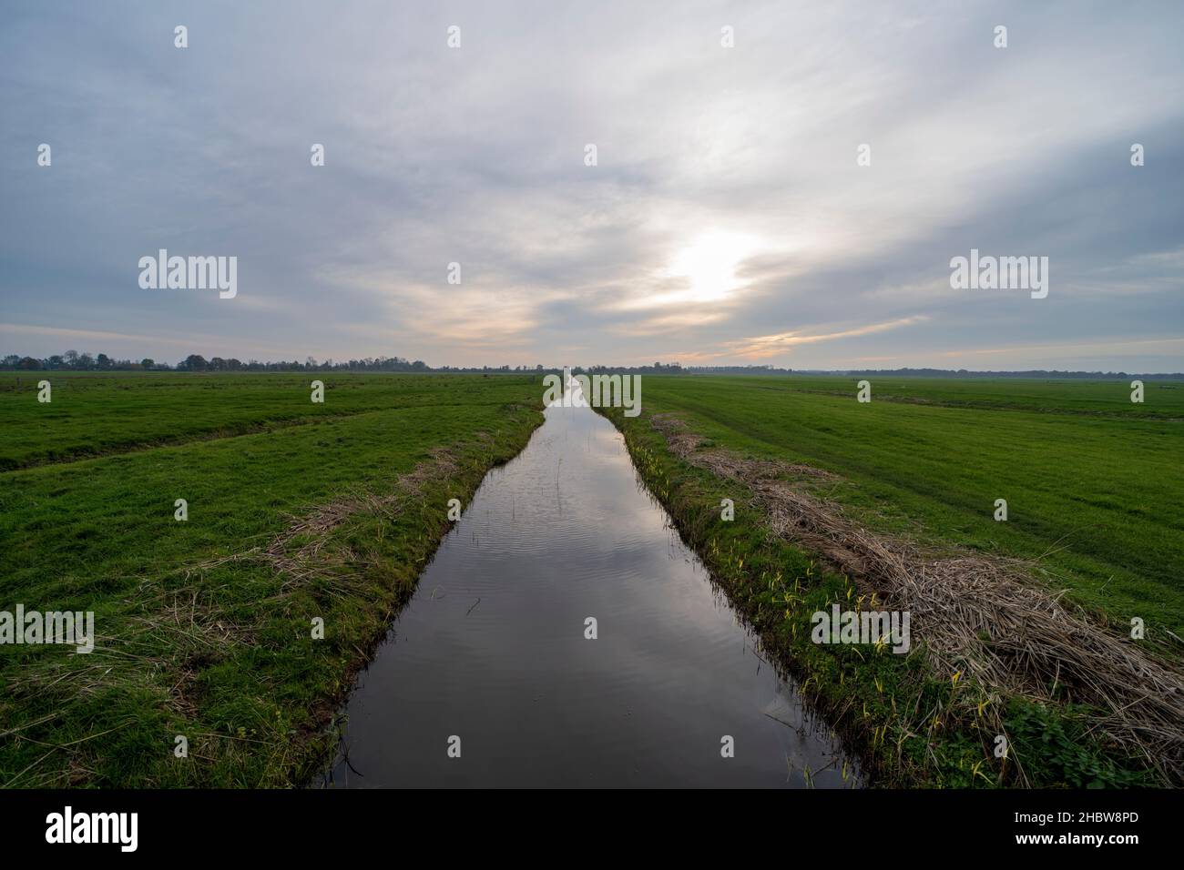 An autumn landscape of a farm ditch between the meadows Stock Photo - Alamy