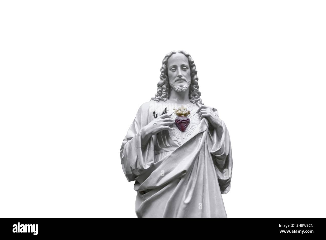 Statue of Jesus with a red heart white background Stock Photo - Alamy