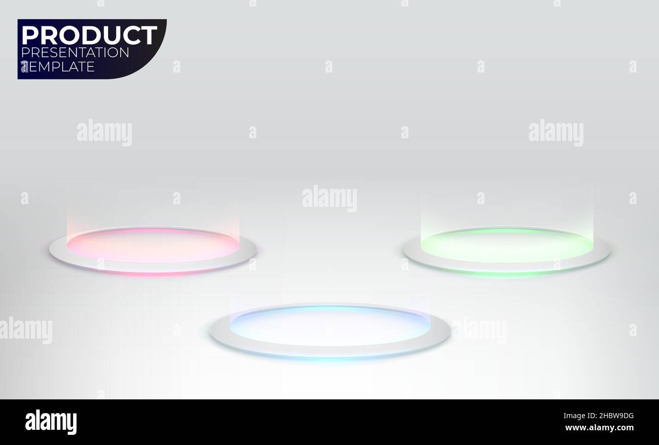 Abstract hi-tech background for display product with neon glowing rings ...