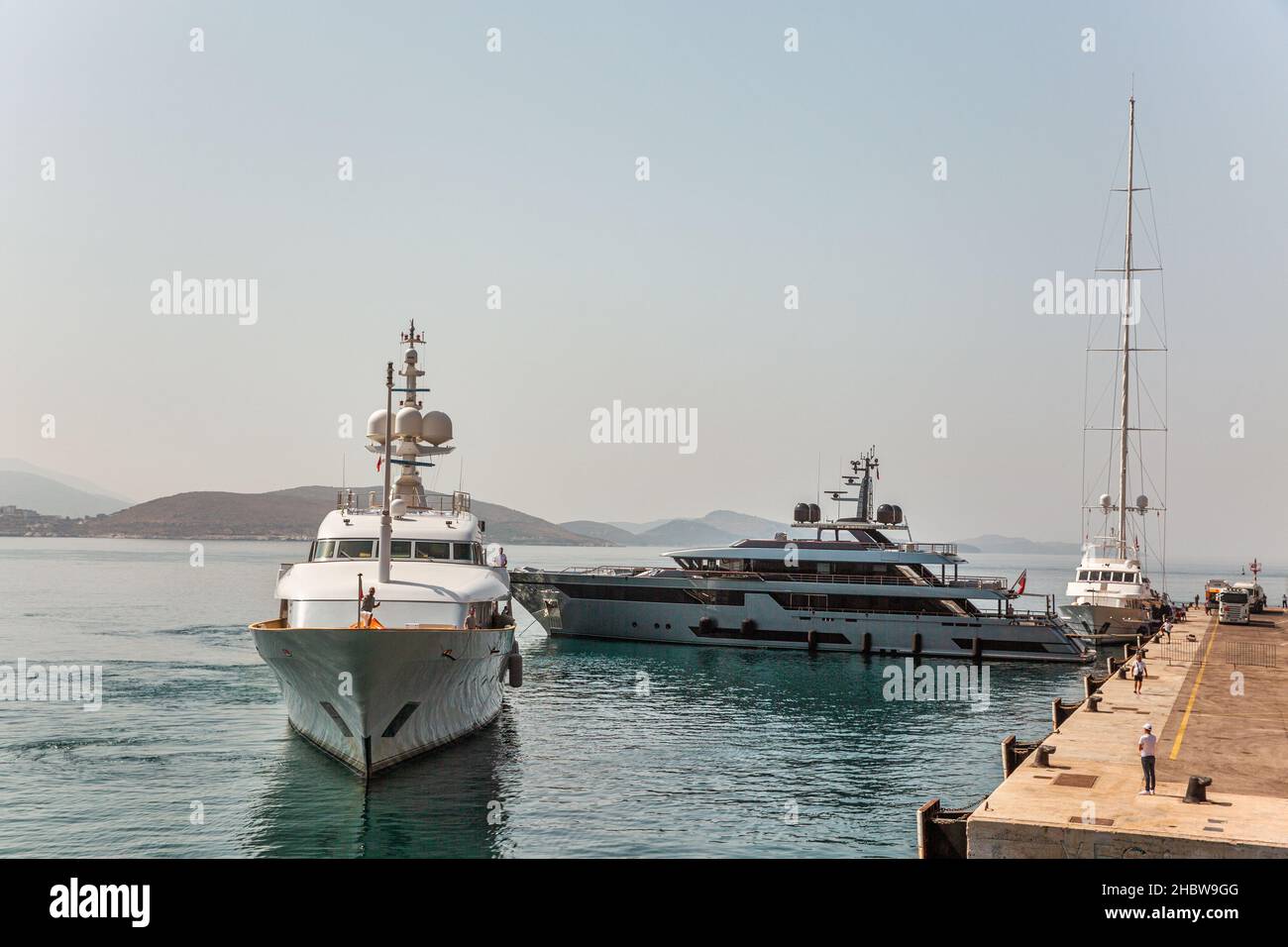 Saranda, Albania - July 30, 2021: Luxury yachts in passenger port ...