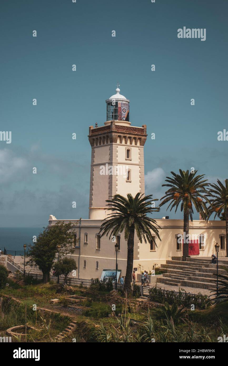 A vertical shot of the famous lighthouse of Cap Spartel close to Tanger ...