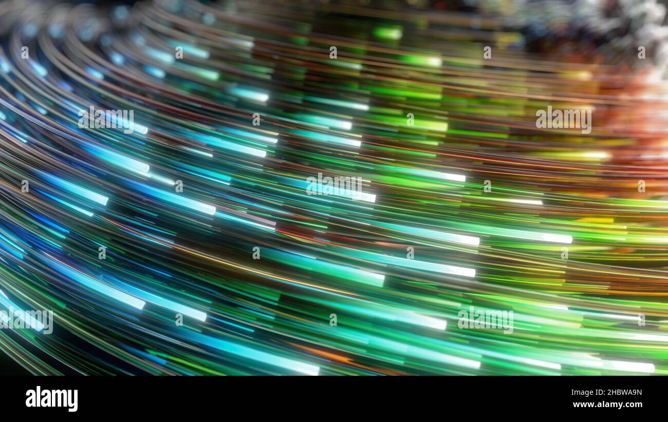 glowing glass trails. fiber optic technology concept with multiple ...
