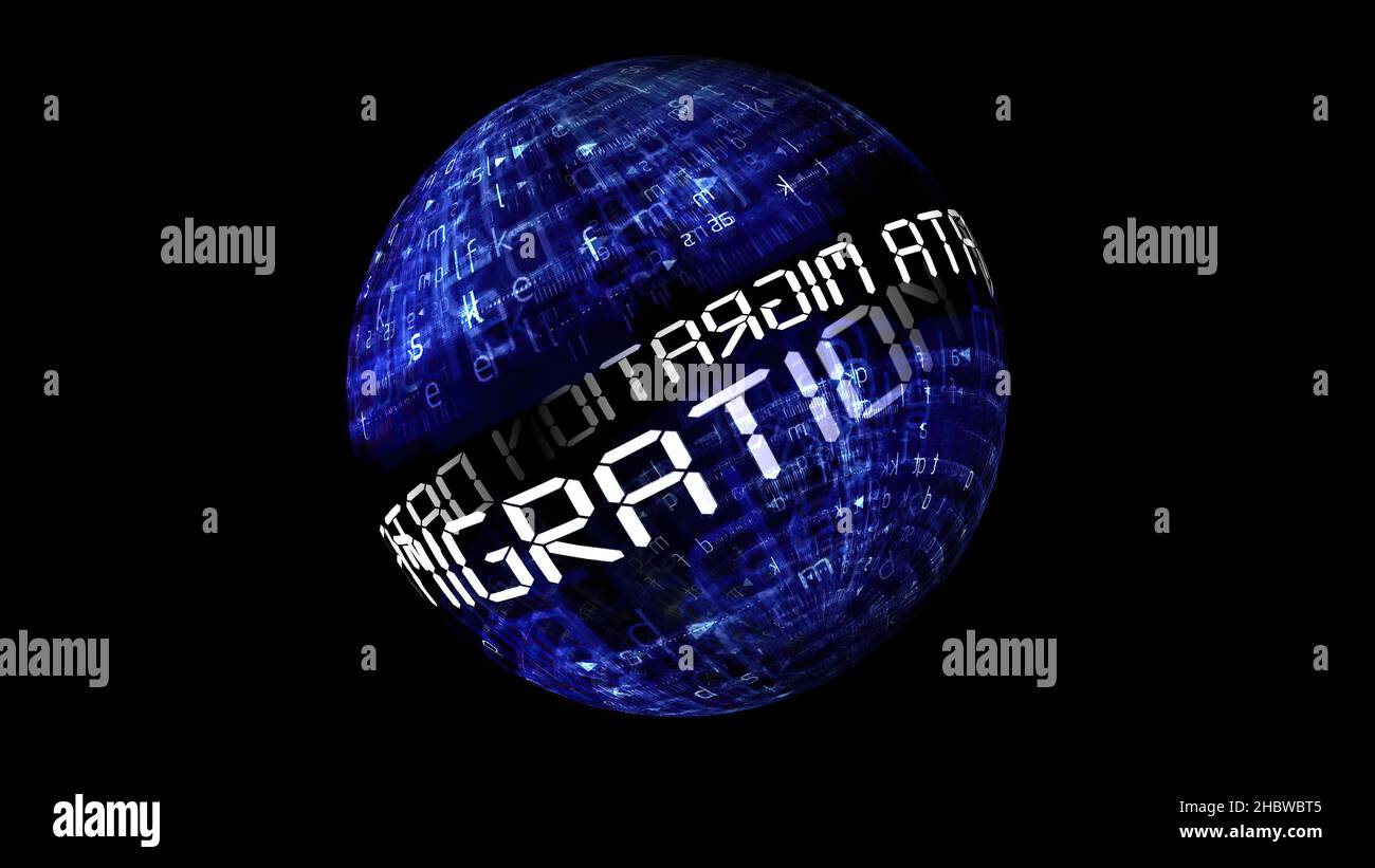 Data migration concept on rotating sphere Stock Photo - Alamy
