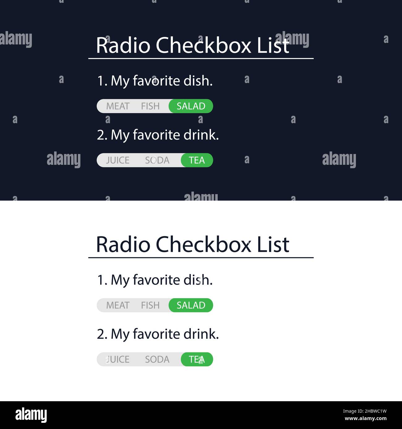User survey form. Radio sheet is an HTML element of the website ...