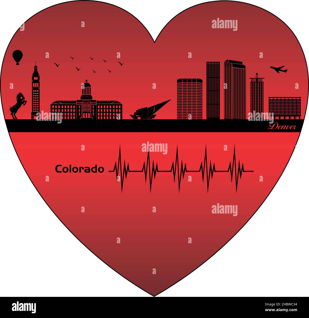 Denver in the heart - illustration, Vector city skyline silhouette ...