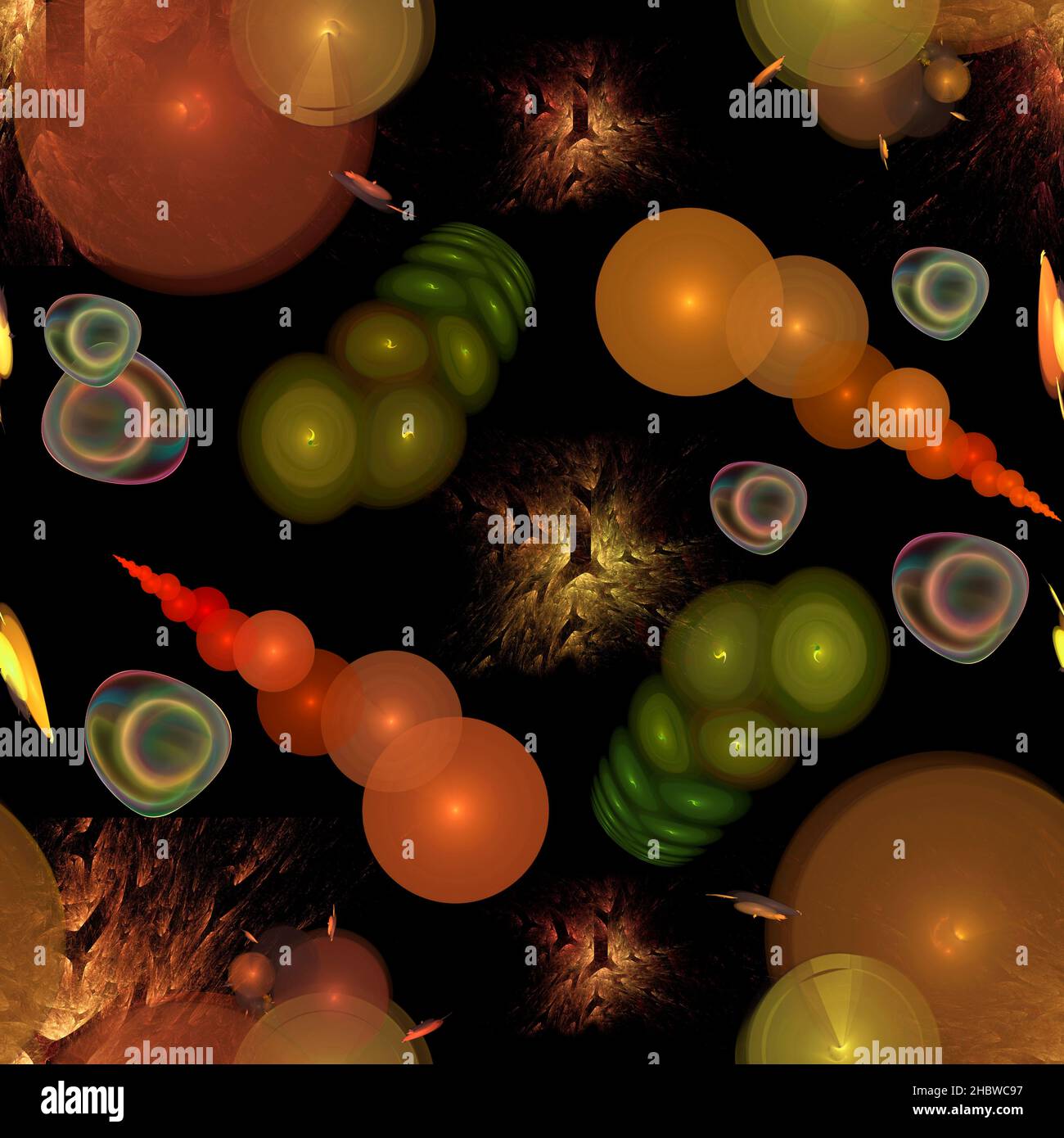 Fractal seamless pattern with various shapes on a black background ...