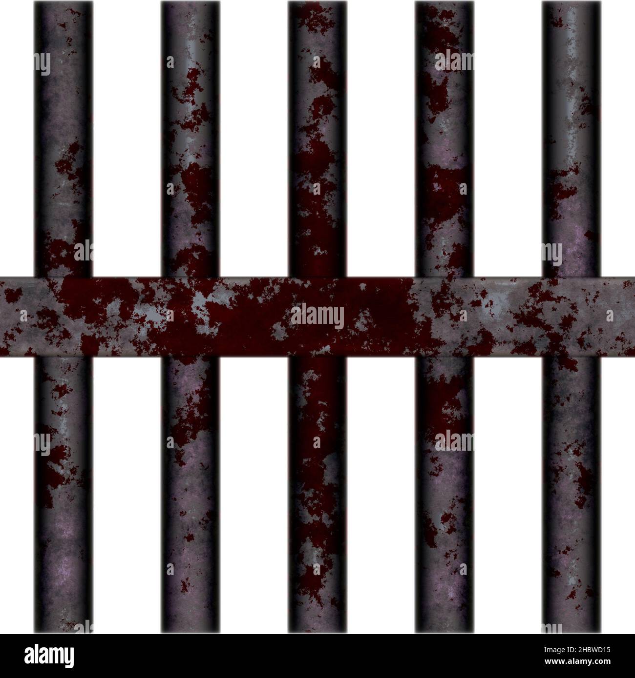 Metal roasted prison wide jail bars. With rust and blood splatters ...