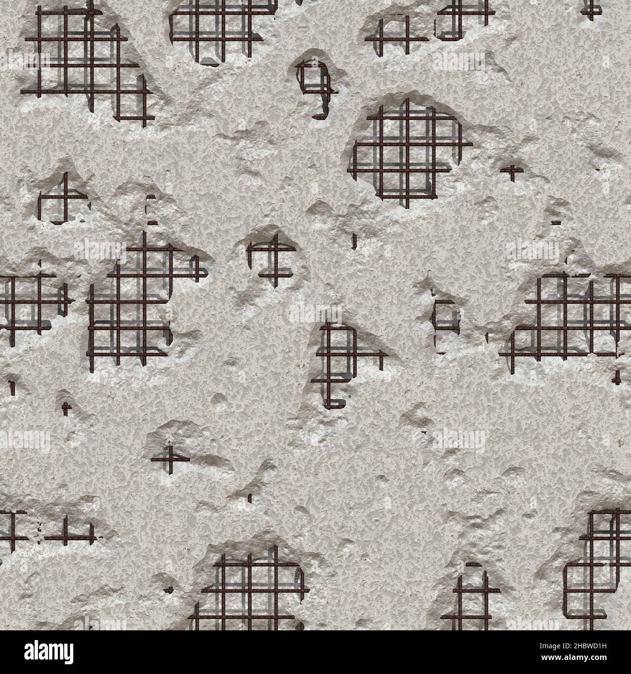 Texture of damaged concrete with visible roasted rebars. High quality ...