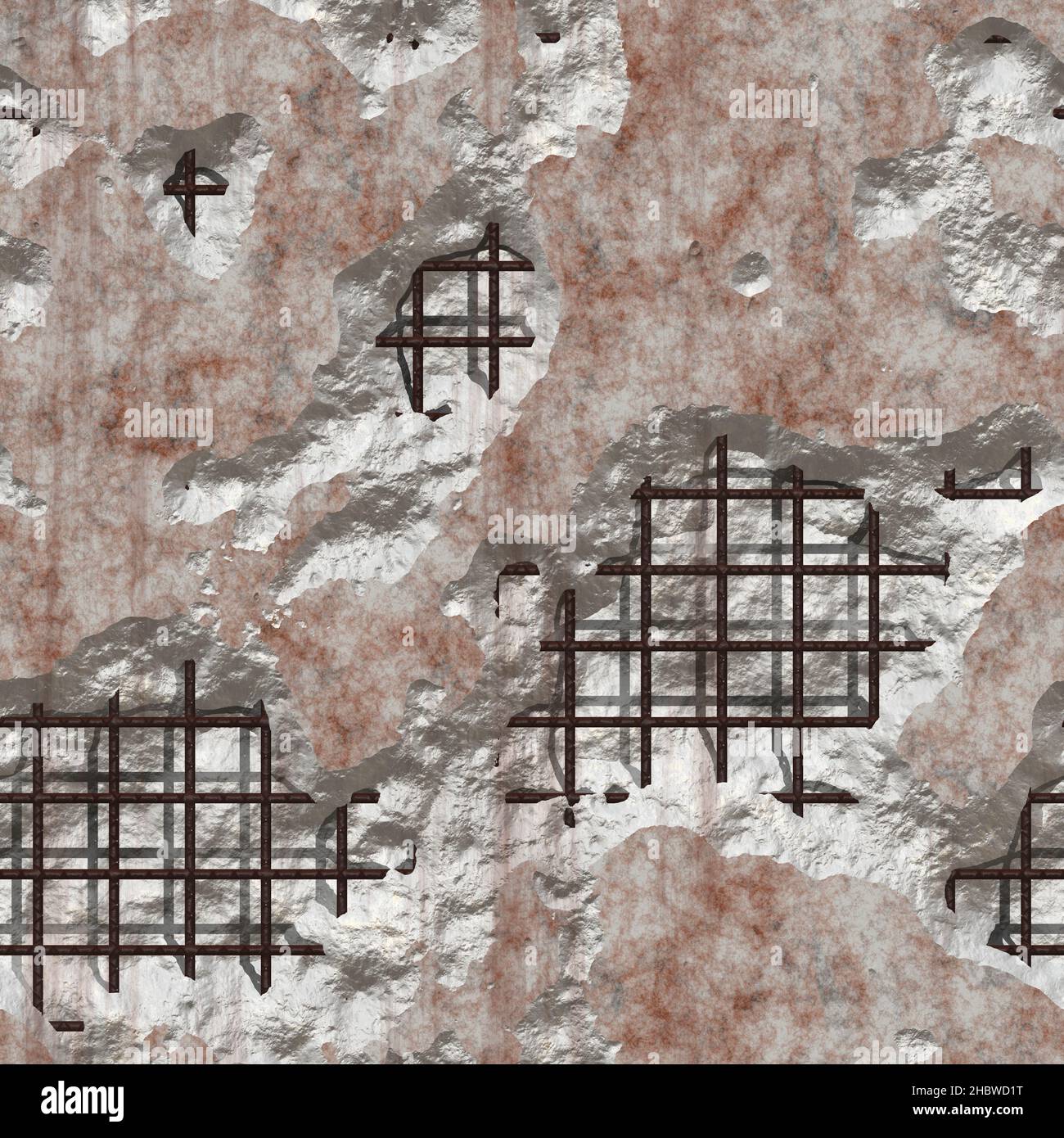 Texture of damaged concrete with visible roasted rebars. High quality ...