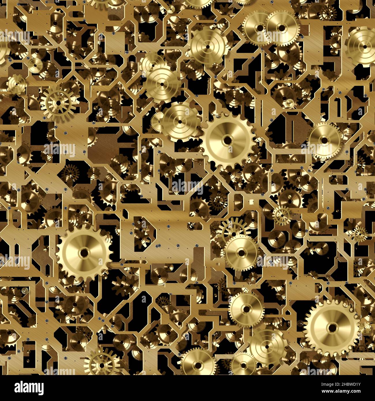 Seamless clockwork texture. Metal plates, rotate cogs Stock Photo - Alamy