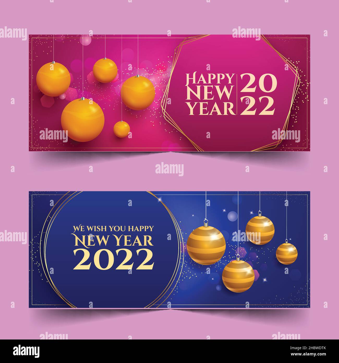 realistic new year horizontal banners set abstract design vector ...