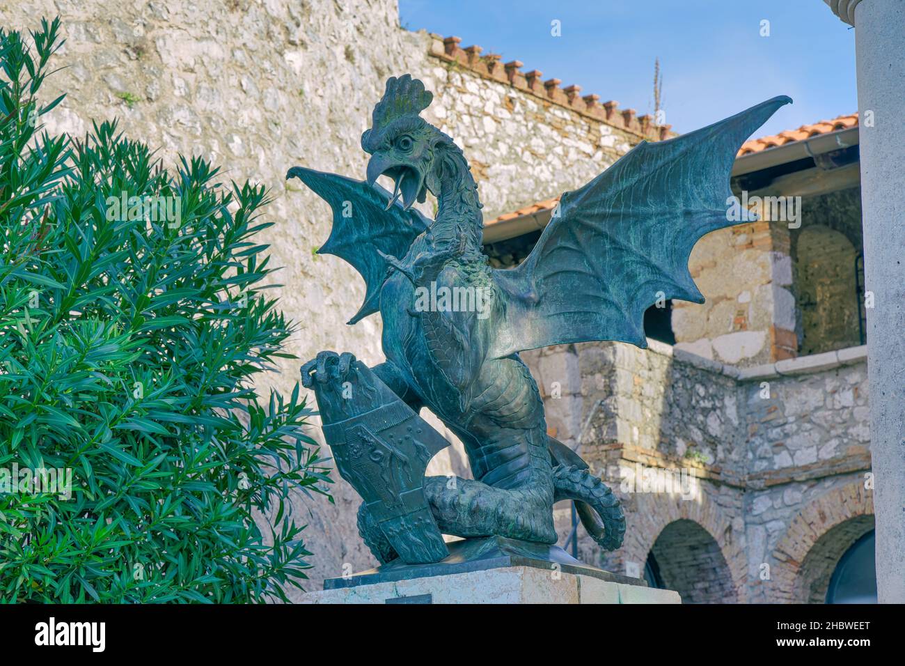 Rijeka Basilisk statue at the Trsat castle court Stock Photo - Alamy