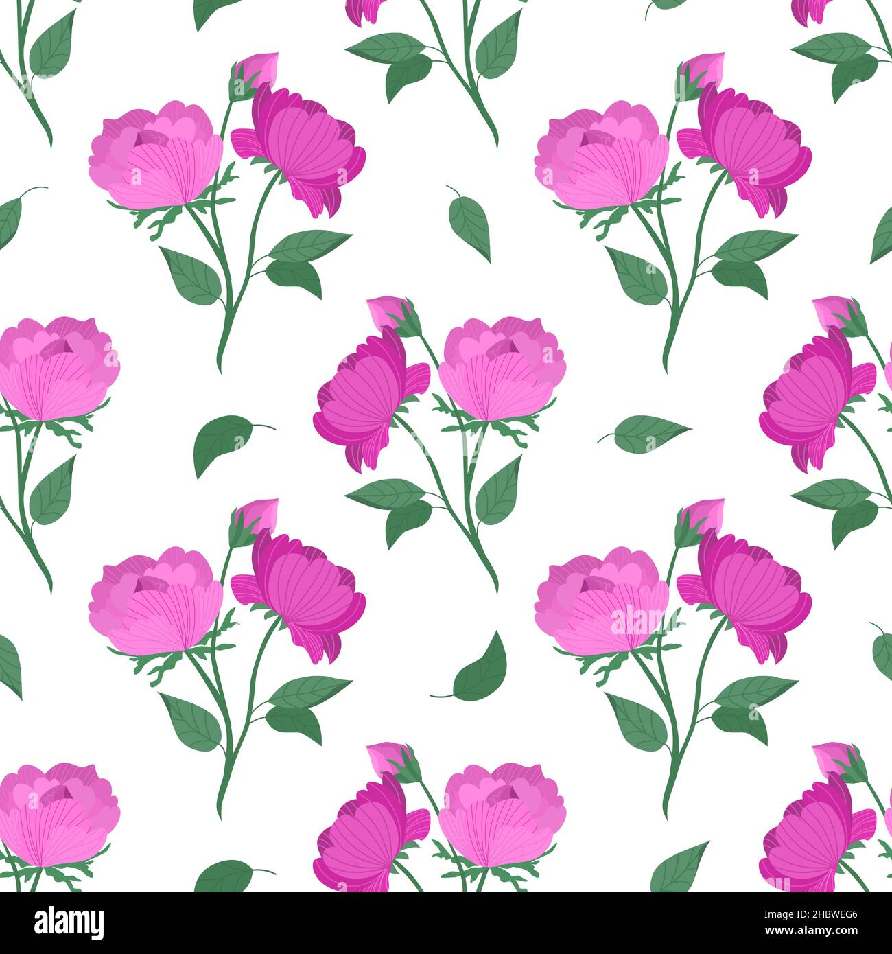 Floral vector seamless pattern with peonies on a white background. Hand ...