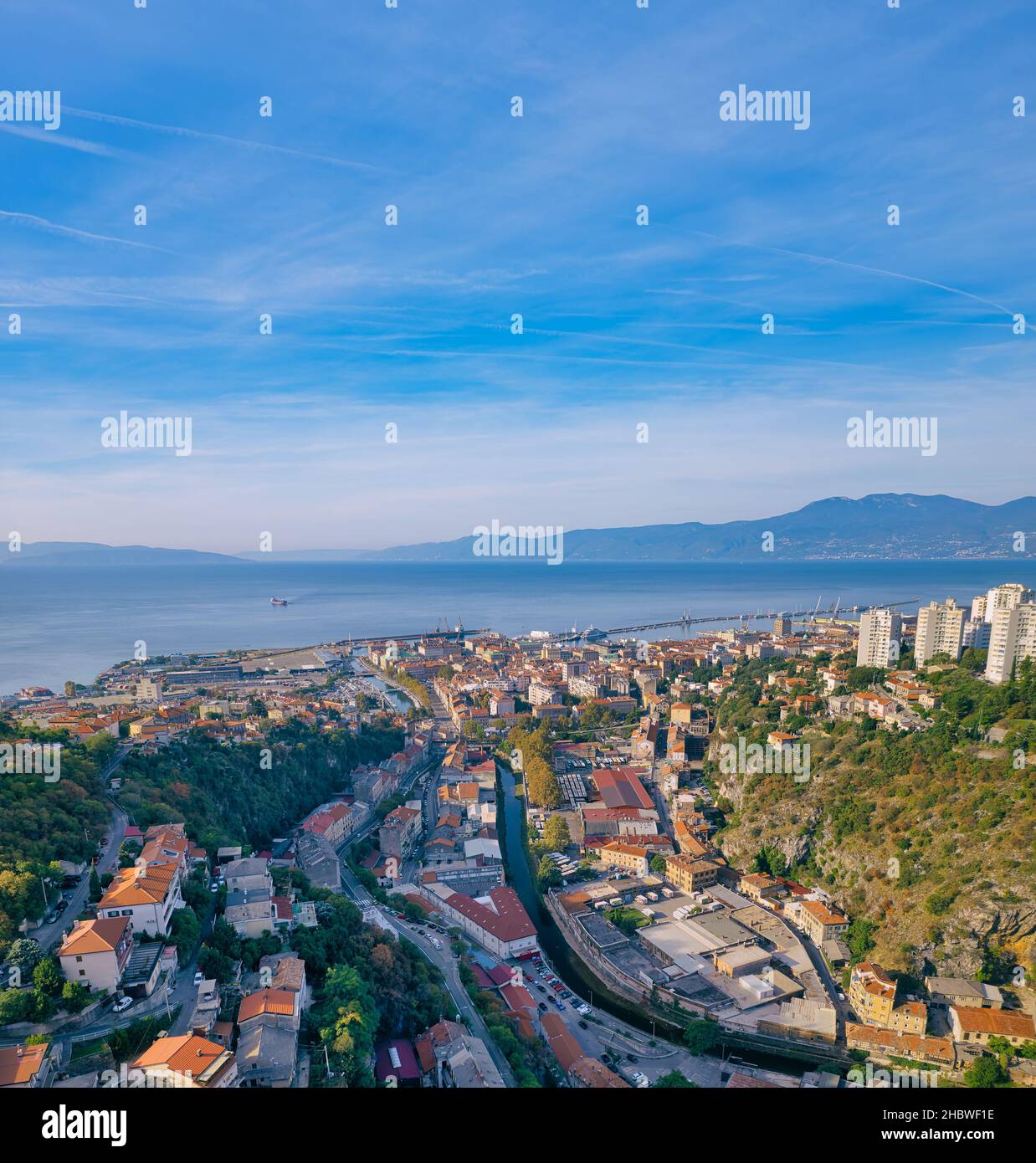 Rijeka old principal seaport aerial panoramic view Stock Photo - Alamy