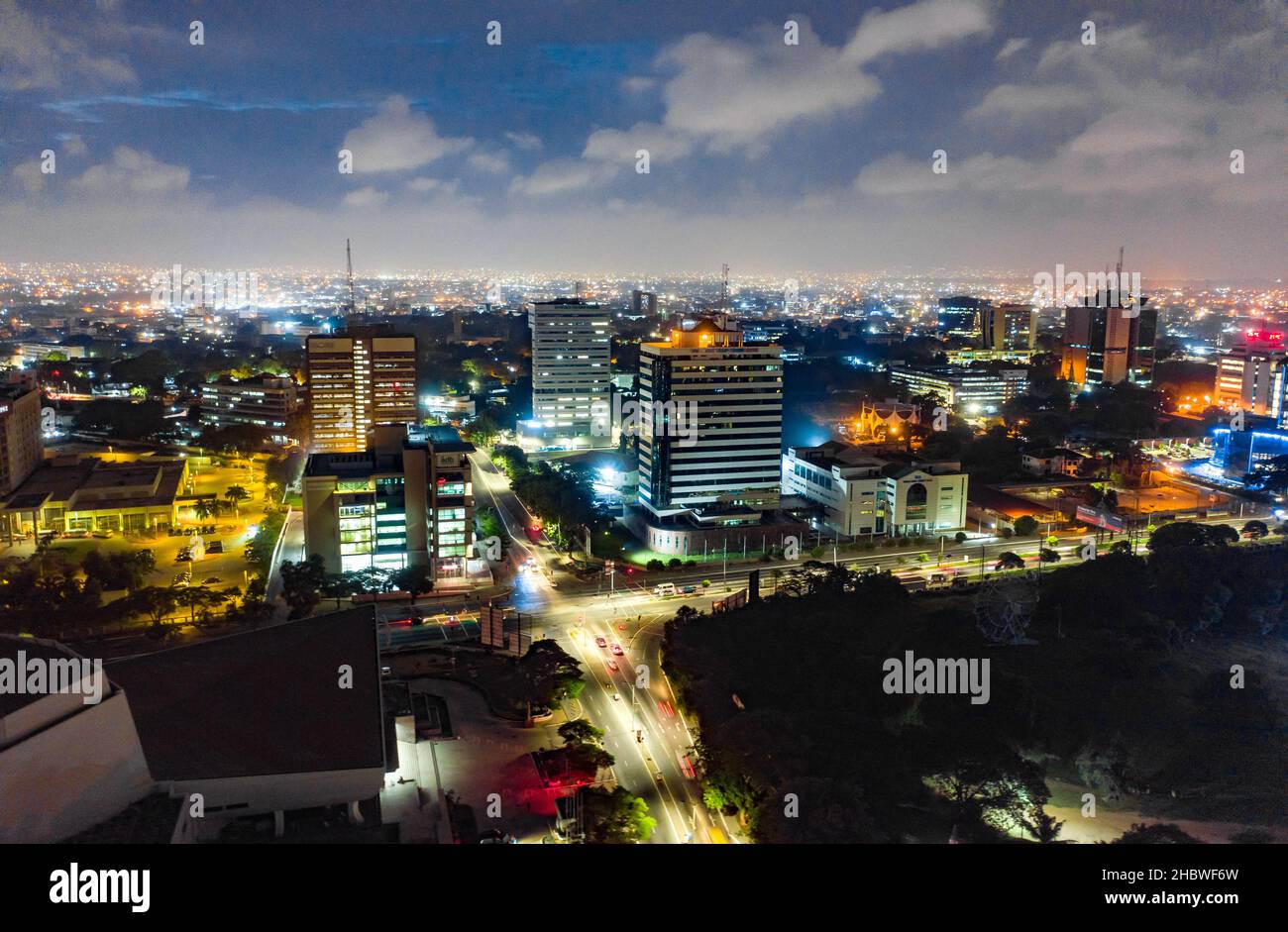 An aerial shot of the city of Accra in Ghana at night Stock Photo - Alamy