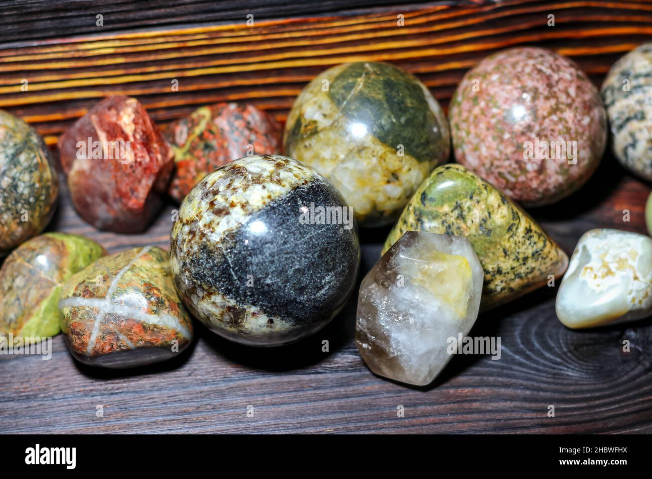 Still life of processed natural stones, igneous rocks and quartz Stock ...