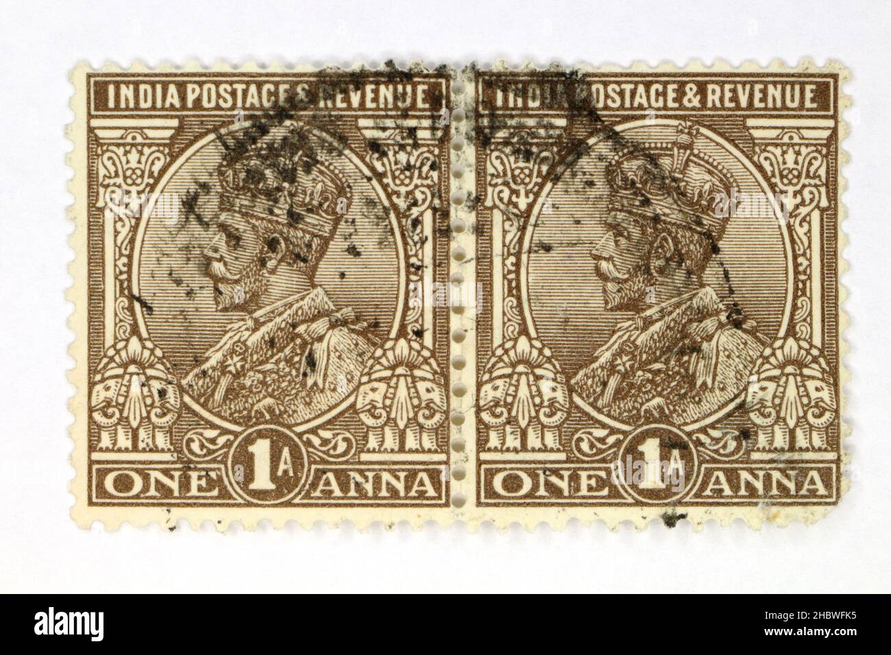 Two George V India 1 Anna postage stamps. British empire. stamp ...