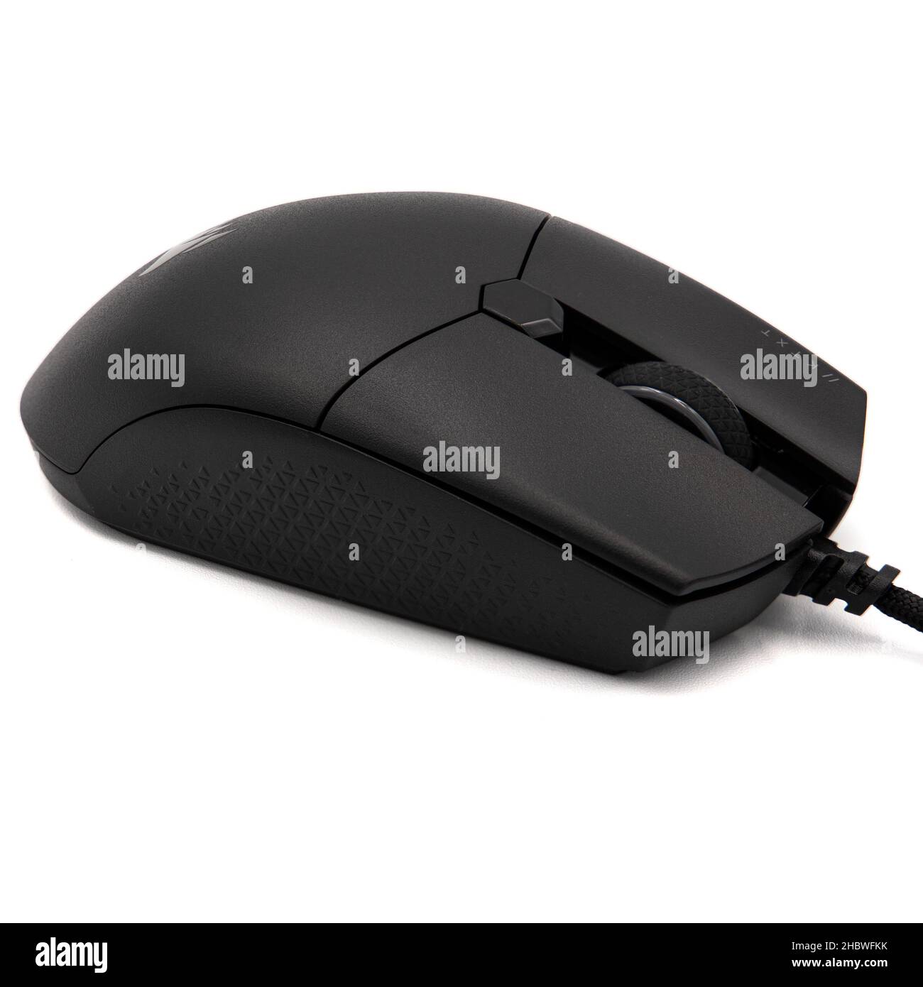 A black wired computer mouse isolated on a white background Stock Photo ...