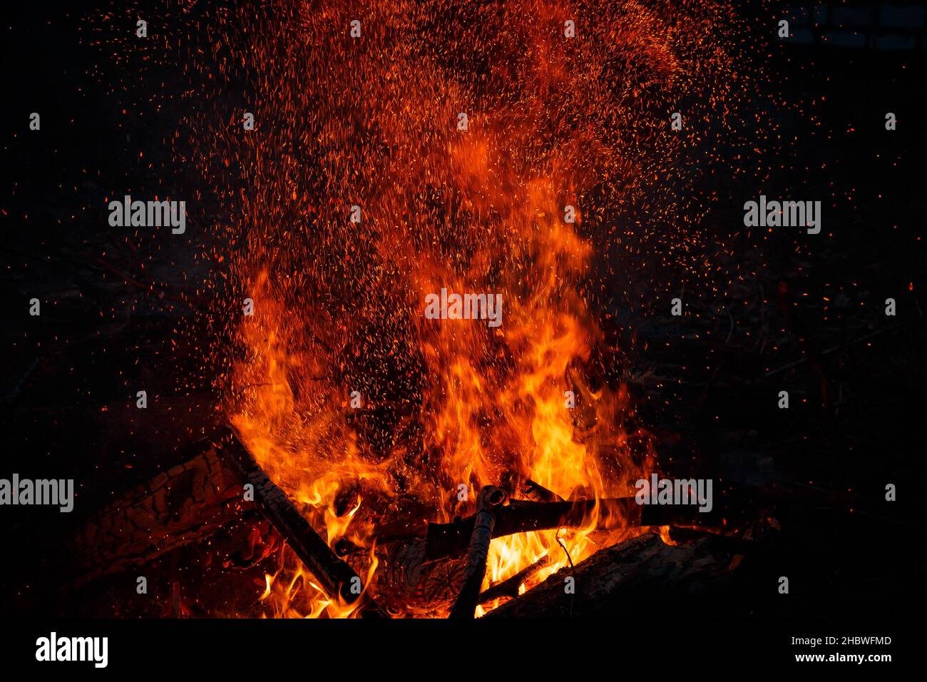 Billion rising sparks from a powerful bonfire, colorful space effect ...
